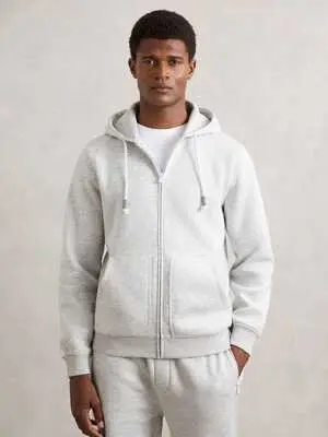 REISS Cotton-blend Zip-through Hoodie - Grey
