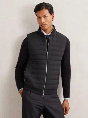 REISS Funnel-neck Quilted Knit Gilet - Navy