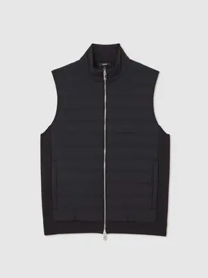 REISS Quilted Knit Gilet With Funnel Neck - Navy