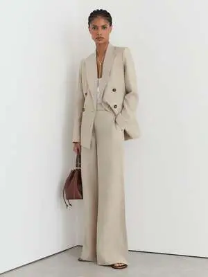 REISS Linen Wide-leg Suit Trousers - Neutral