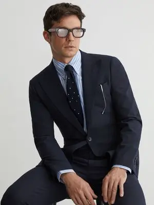 REISS Belmont Tailored Fit Single-breasted Suit Jacket With Wool - Navy