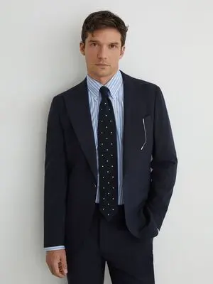 REISS Belmont Tailored Fit Single-breasted Suit Jacket With Wool - Navy