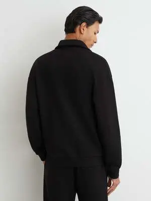 REISS Cotton Heavyweight Half-zip Sweatshirt - Black