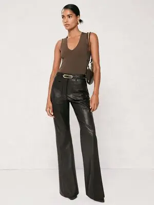REISS Leather Patch-pocket Flared Trousers - Black