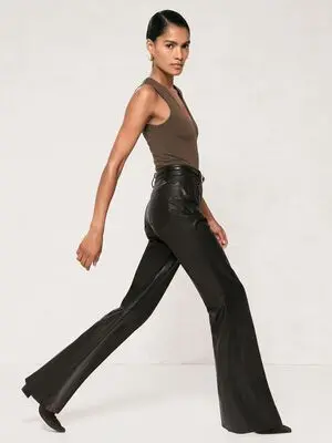 REISS Leather Flared Trousers