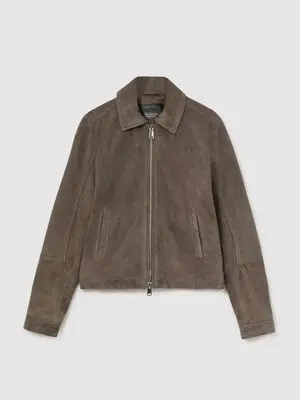 REISS Petite Suede Zip-through Moto Jacket