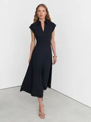 REISS Colla Belted Midi Dress - Navy