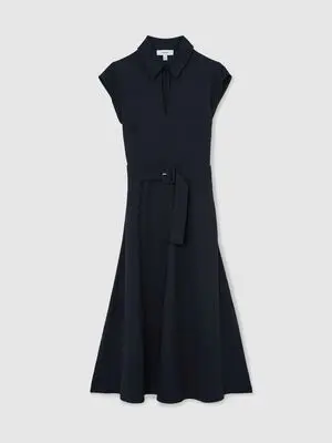 REISS Colla Belted Midi Dress - Navy