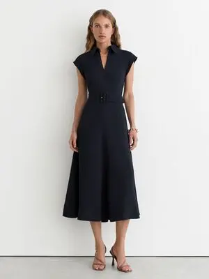 REISS Colla Belted Midi Dress - Navy