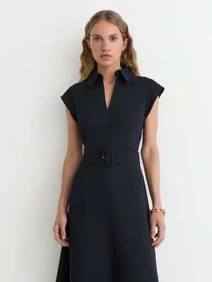 REISS Colla Belted Midi Dress - Navy