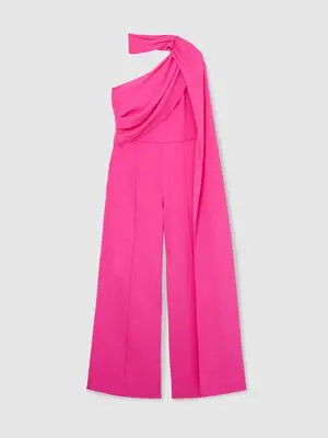 REISS One-shoulder Drape Wide-leg Jumpsuit