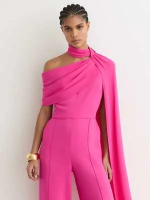 REISS One-shoulder Drape Wide-leg Jumpsuit