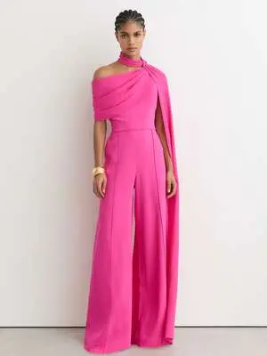 REISS Carrie One-shoulder Drape Wide-leg Jumpsuit - Raspberry Pink