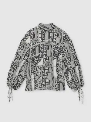 REISS Tile-print Balloon-sleeve Blouse