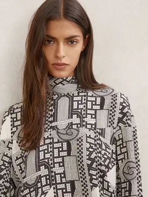 REISS Tile-print Balloon-sleeve Blouse