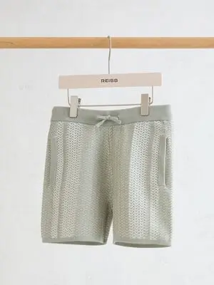 REISS Sage & White 9-13 Yrs Cotton Textured-knit Striped Shorts - Sage/white