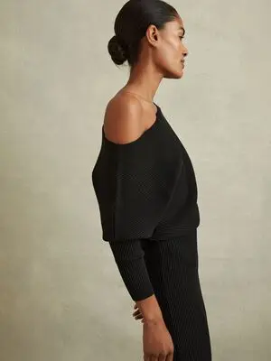 REISS Off-the-shoulder Ribbed Midi Dress