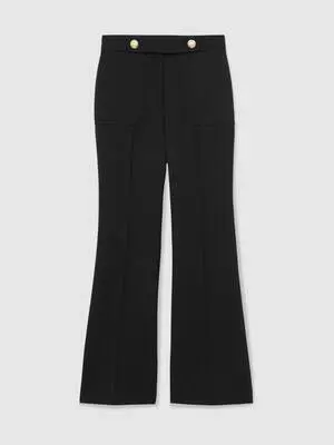 REISS Twill Button-tab Flared Trousers