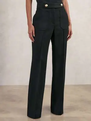 REISS Twill Button-tab Flared Trousers