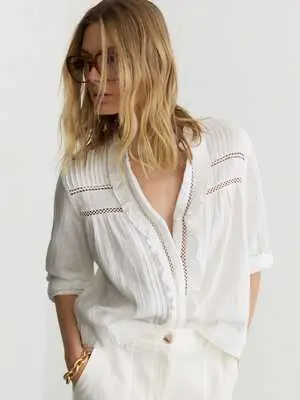 REISS Cotton Cheesecloth Long-sleeve Top - Ivory