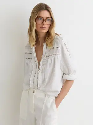 REISS Cotton Cheesecloth Long-sleeve Top