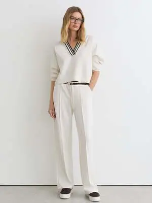 REISS Premium Interlock Stripe-waist Joggers - Ivory