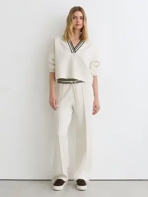 REISS Premium Interlock Stripe-waist Joggers - Ivory