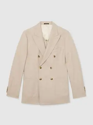 REISS Double-breasted Herringbone Blazer Tailored-fit With Cotton