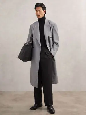 REISS Double-breasted Relaxed-fit Overcoat - Grey