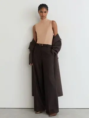 REISS Merino Wool Funnel-neck Sleeveless Vest - Camel