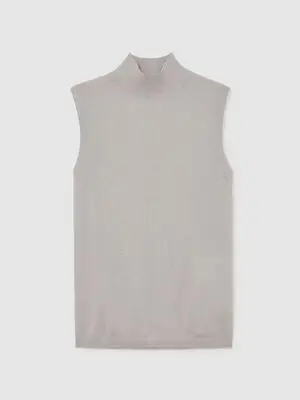 REISS Merino Wool Funnel-neck Sleeveless Vest - Grey