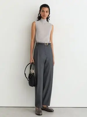 REISS Merino Wool Funnel-neck Sleeveless Vest - Grey
