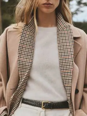 REISS Petite Wool Houndstooth-check Double-breasted Blazer - Beige/brown