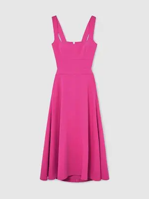 REISS Waisted Cut-out Twill Midi Dress