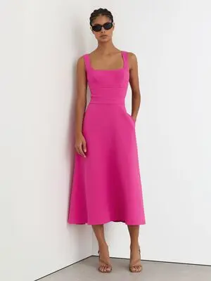 REISS Waisted Cut-out Twill Midi Dress