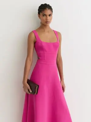REISS Waisted Cut-out Twill Midi Dress