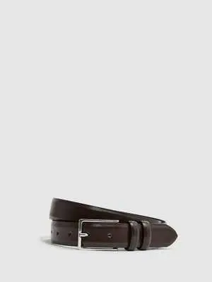 REISS Dante Belt Leather Plain - Chocolate