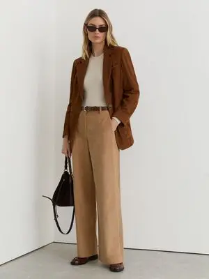 REISS Cotton Corduroy Wide-leg Trousers - Camel