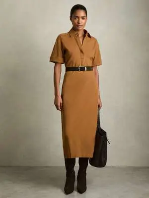 REISS Jersey Open-collar Bodycon Dress - Brown