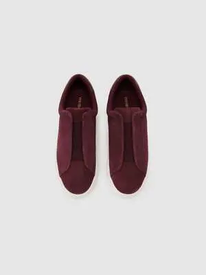 REISS Suede Slip-on Trainers With Elasticated Panelling - Wine Red