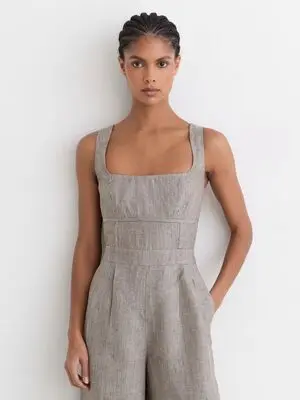 REISS Linen Structured Wide-leg Jumpsuit