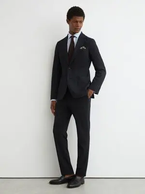 REISS Tailored Fit Textured Jersey Single-breasted Suit Blazer - Navy