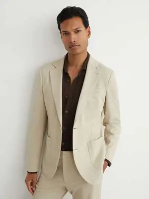 REISS Tailored Fit Textured Jersey Single-breasted Suit Blazer - Stone