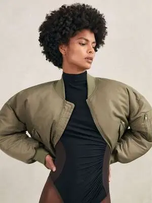 REISS Technical Puffer Bomber Jacket - Khaki