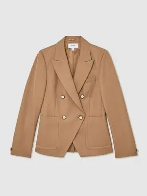 REISS Wool-blend Double-breasted Blazer - Camel