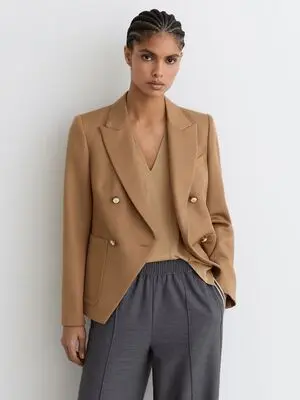 REISS Wool-blend Double-breasted Blazer - Camel