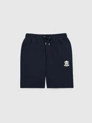 REISS Monogram Embroidered Cotton Shorts - Navy