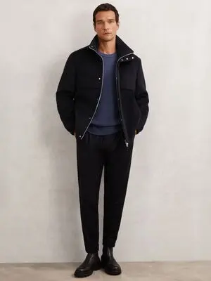 REISS Wool-blend Funnel-neck Zip Jacket - Navy