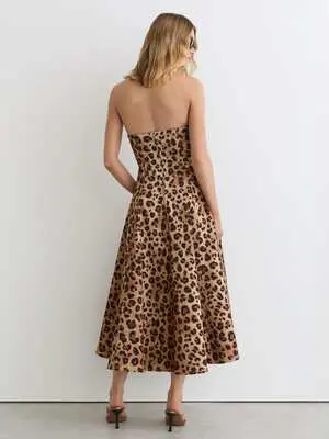 REISS Strapless Leopard-print Corset Midi Dress - Neutral