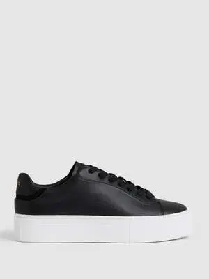 REISS Francesca Leather Low-top Trainers - Black